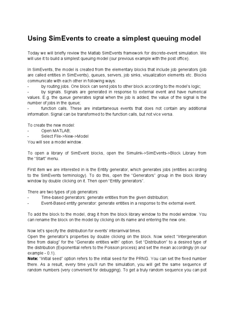 SimEvents Queuing Model Guide | PDF | Queue (Abstract Data Type) | Mean