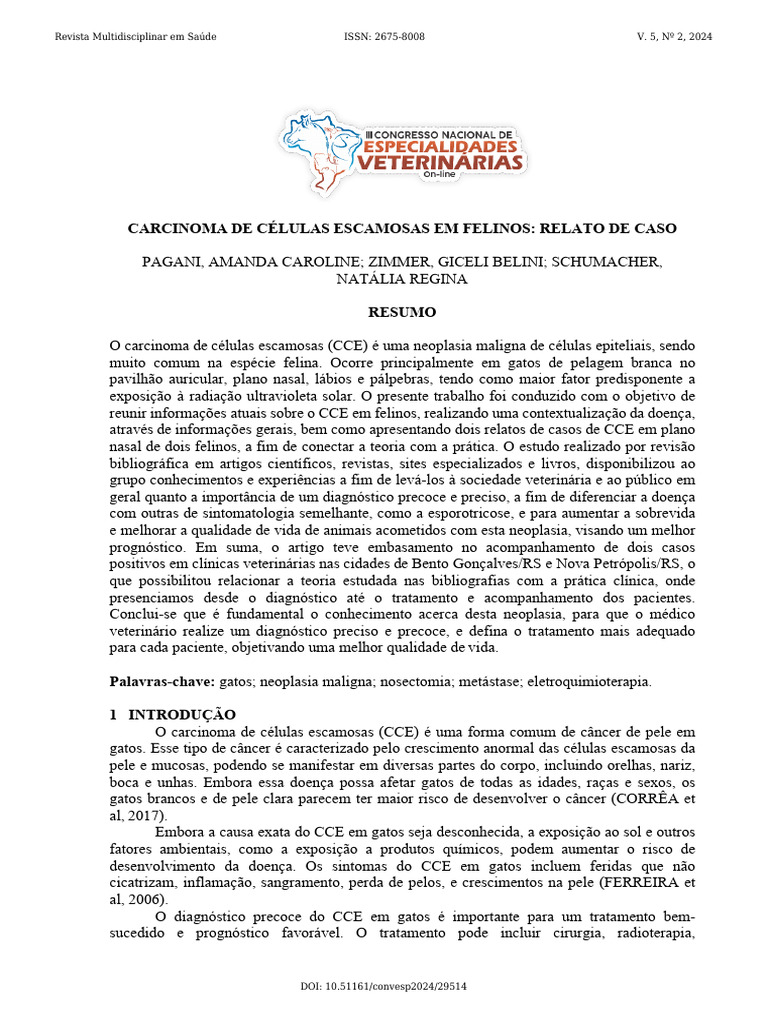 Carcinoma de Células Escamosas em Gatos | PDF | Câncer | Carcinoma