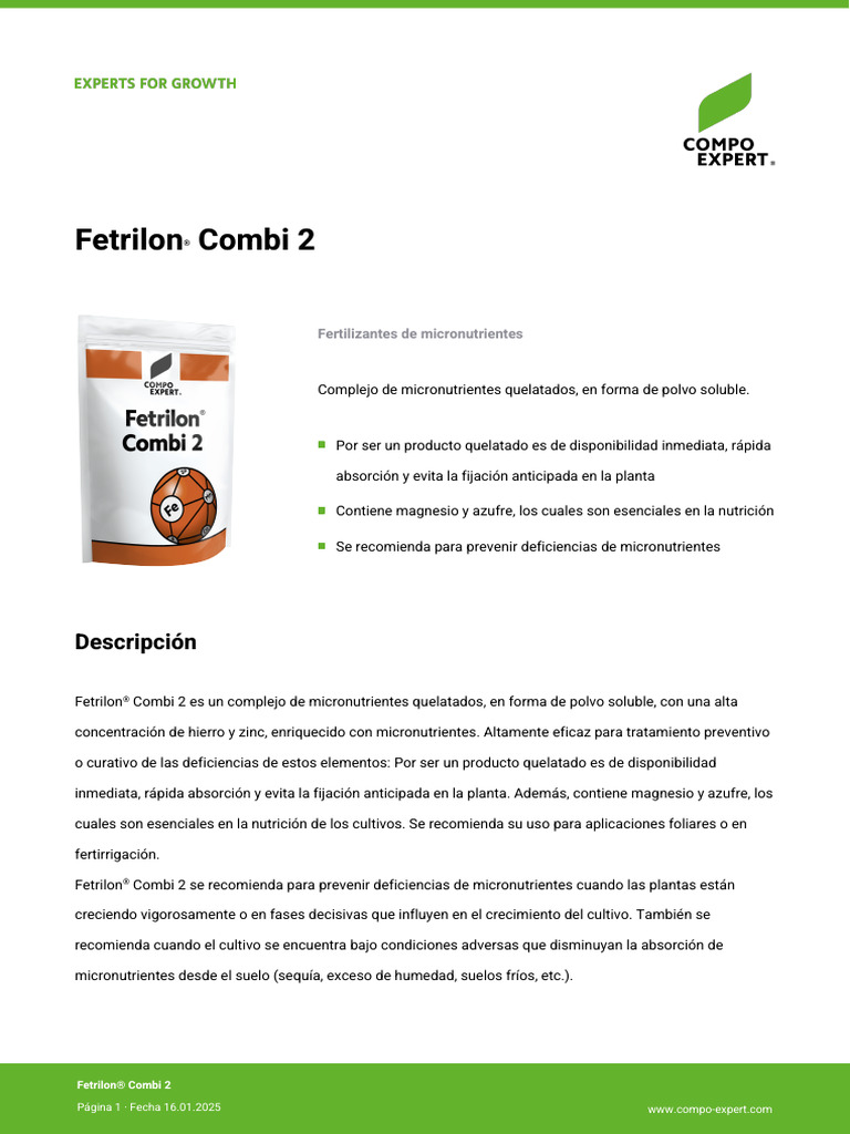 Fetrilon® Combi 2: Fertilizante Quelatado | PDF | Molibdeno | Zinc