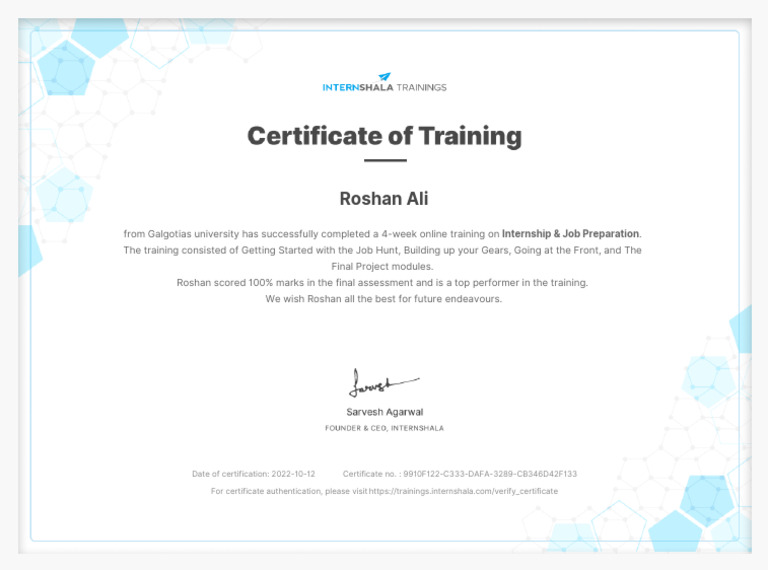 Internship & Job Preparation Training - Certificate of Completion | PDF