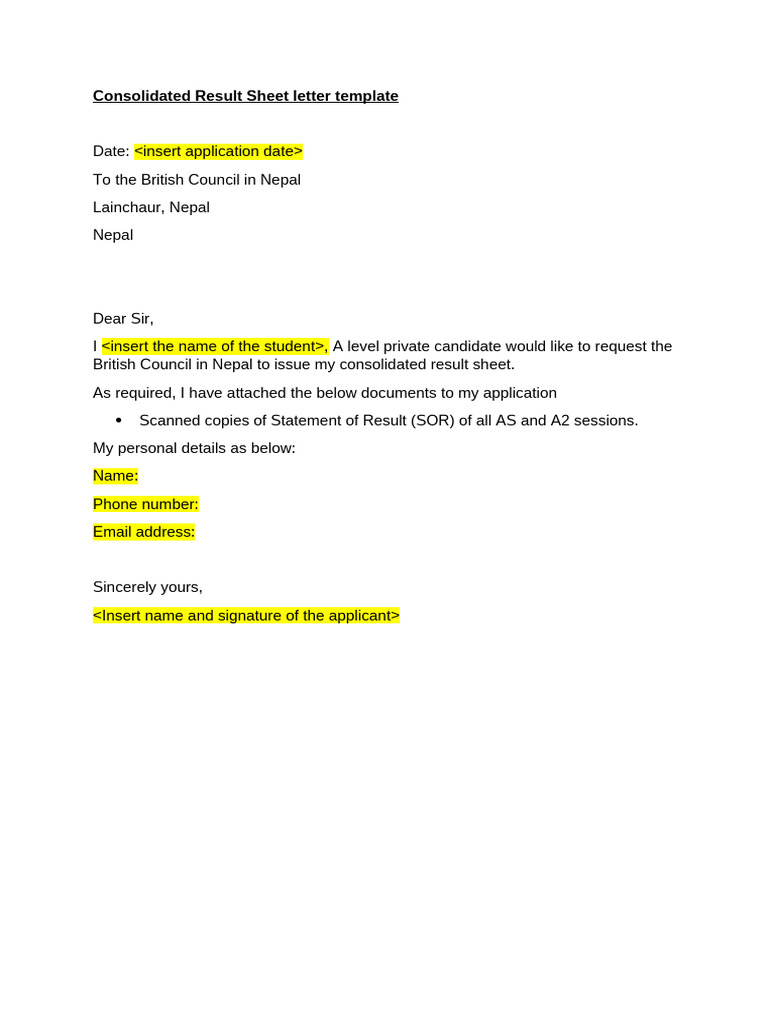 Sample Letter For Requesting Consolidated Result Sheet | PDF