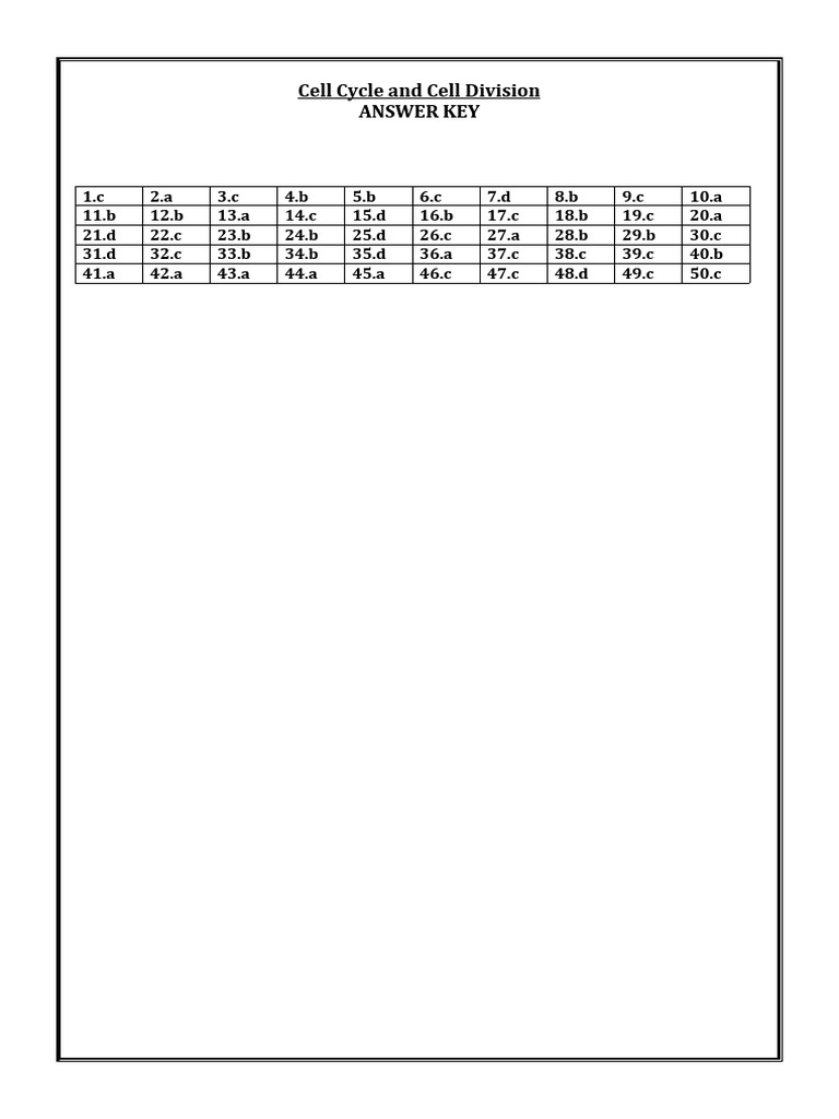 Cell Cycle Answer Key | PDF