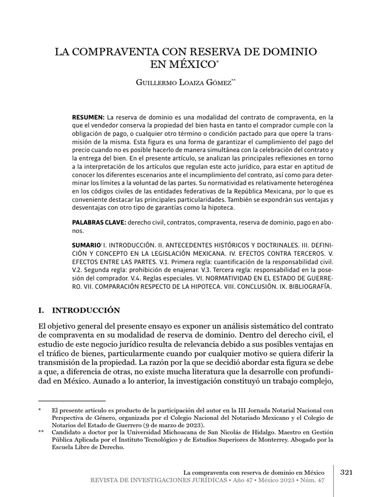 La Compraventa Con Reserva de Dominio en México (1) | PDF | Propiedad ...