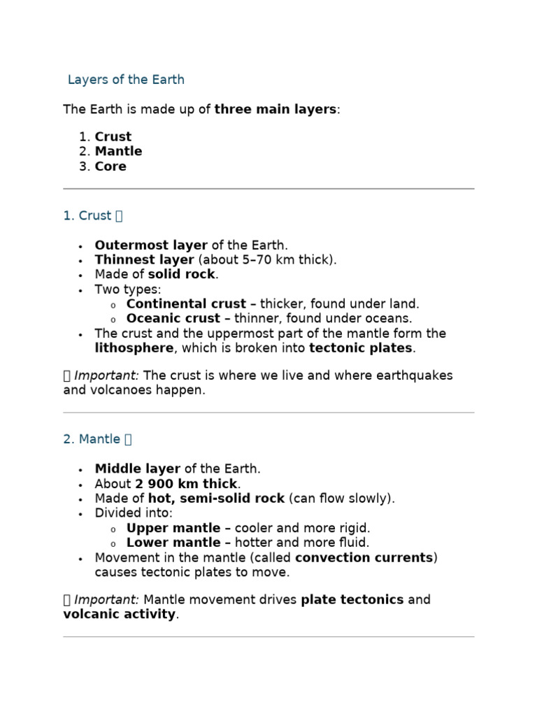 Earth’s Layers: Crust, Mantle, Core | PDF