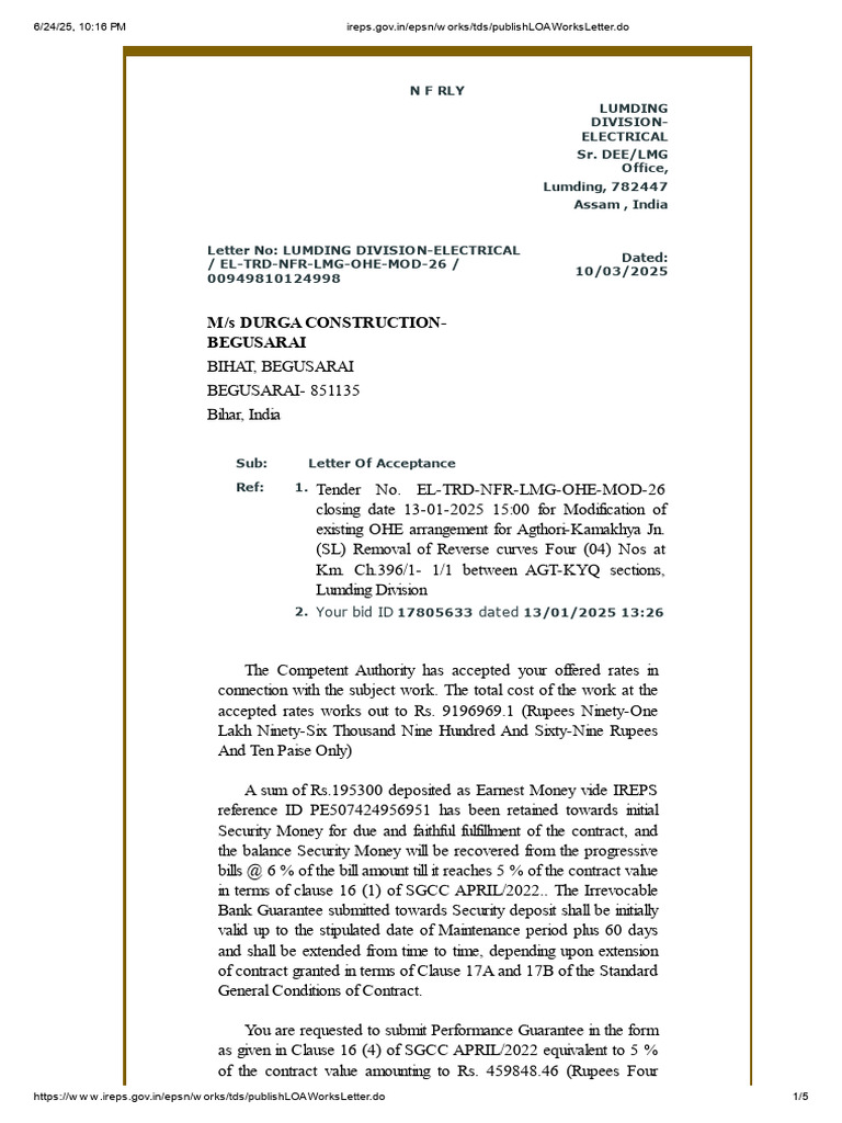 Letter of Acceptance for OHE Modification | PDF