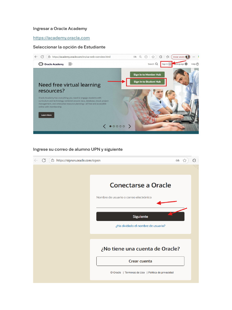 Guía para Ingresar a Oracle Academy | PDF