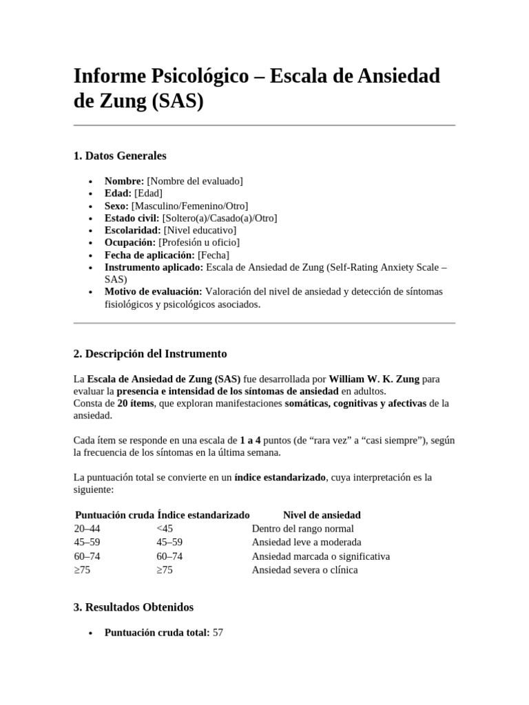 Zung Ansiedad | PDF | Ansiedad | Psicología anormal
