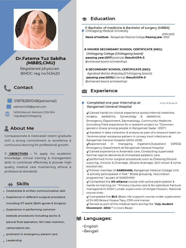 DR Sabiha Resume .PDF - 20251023 - 151739 - 0000 | PDF | Medical School ...