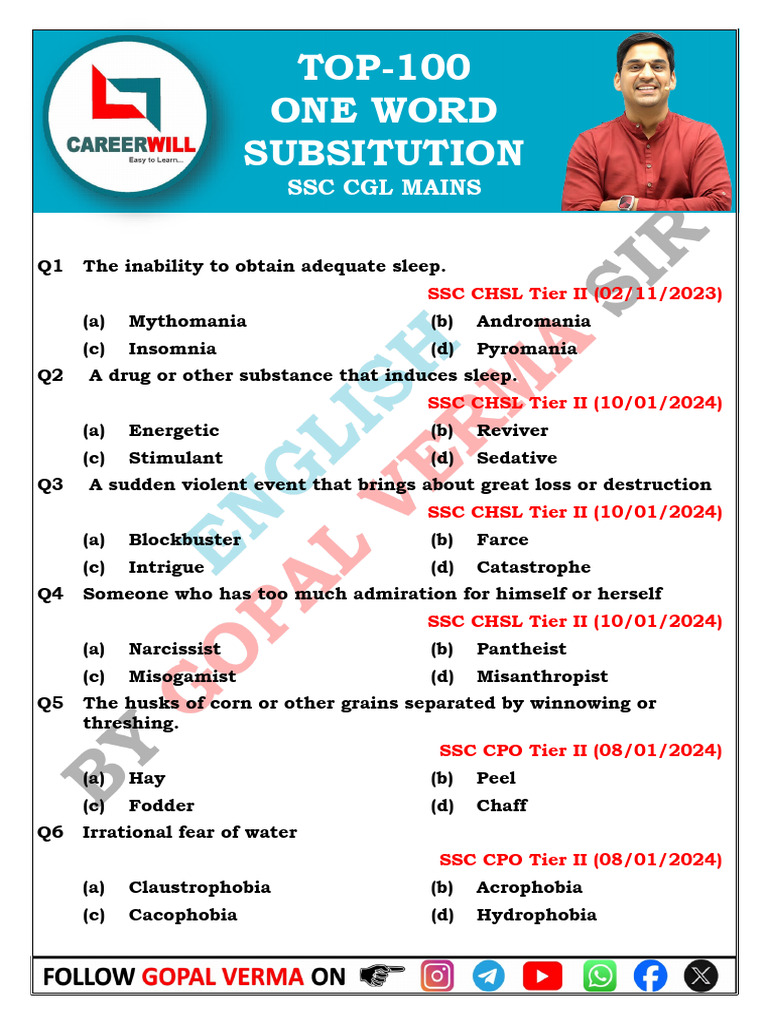 One Word Substitution Part-1 by Gopal Verma Sir | PDF