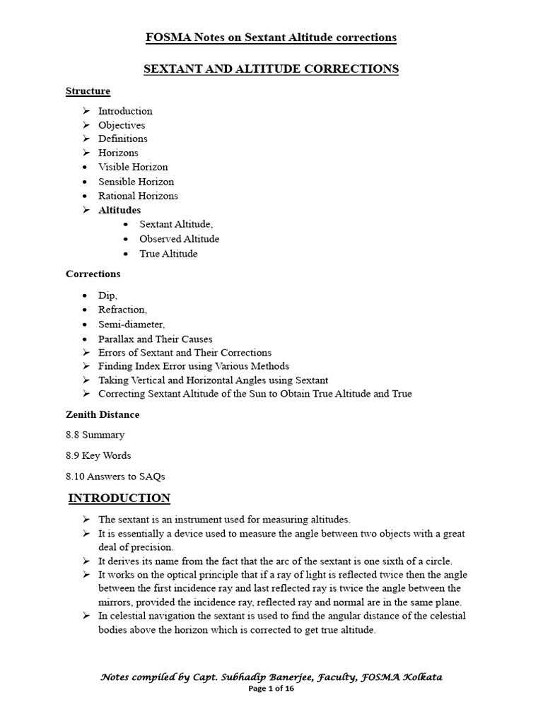 Sextant Altitude Corrections Guide | PDF | Horizon | Navigation