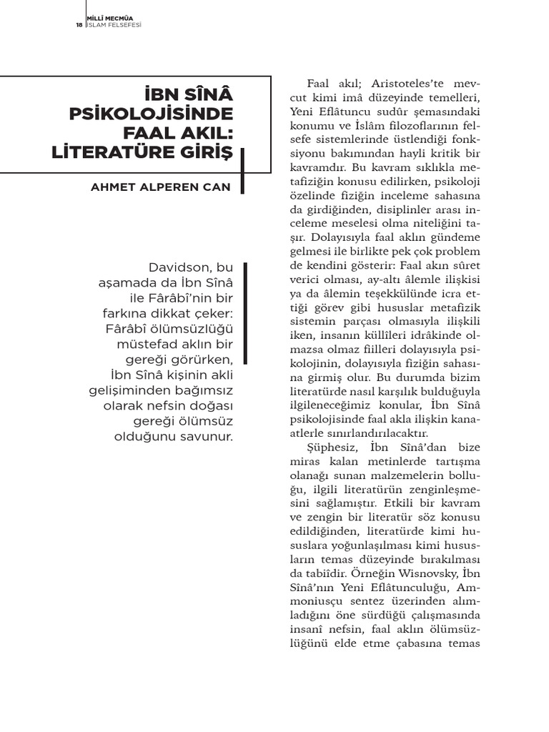 Ibn Sina Psikolojisinde Faal Akil Litera (1) | PDF