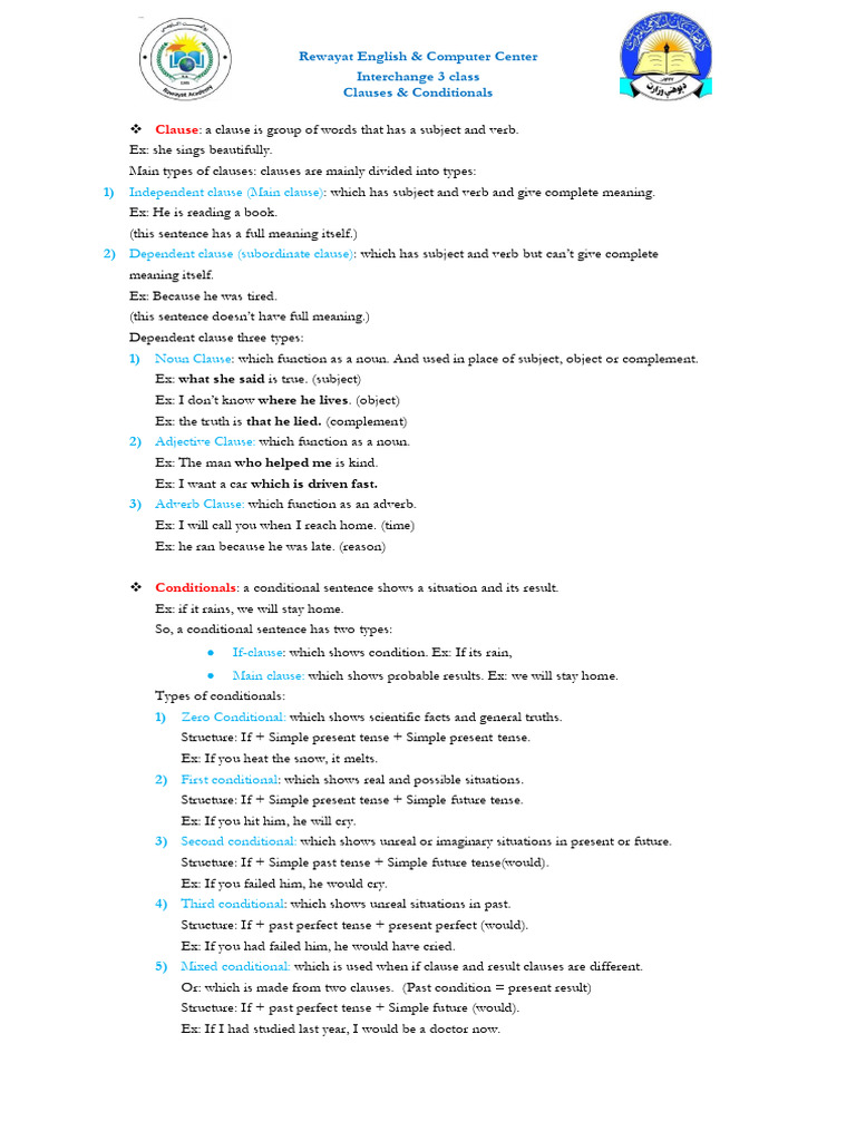 What are Clauses & Conditionals? | PDF | Verb | Clause