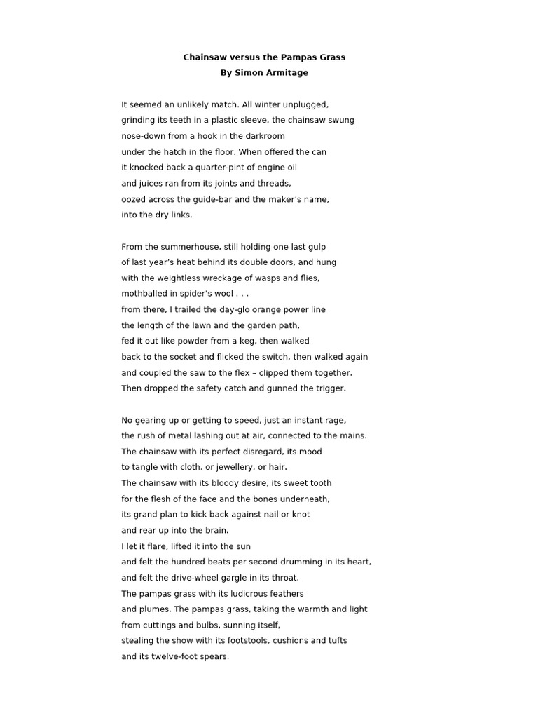 Chainsaw vs Pampas Grass: A Poetic Duel | PDF