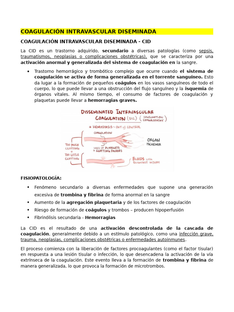 Coagulación Intravascular Diseminada: CID | PDF | Coagulación | Trombo