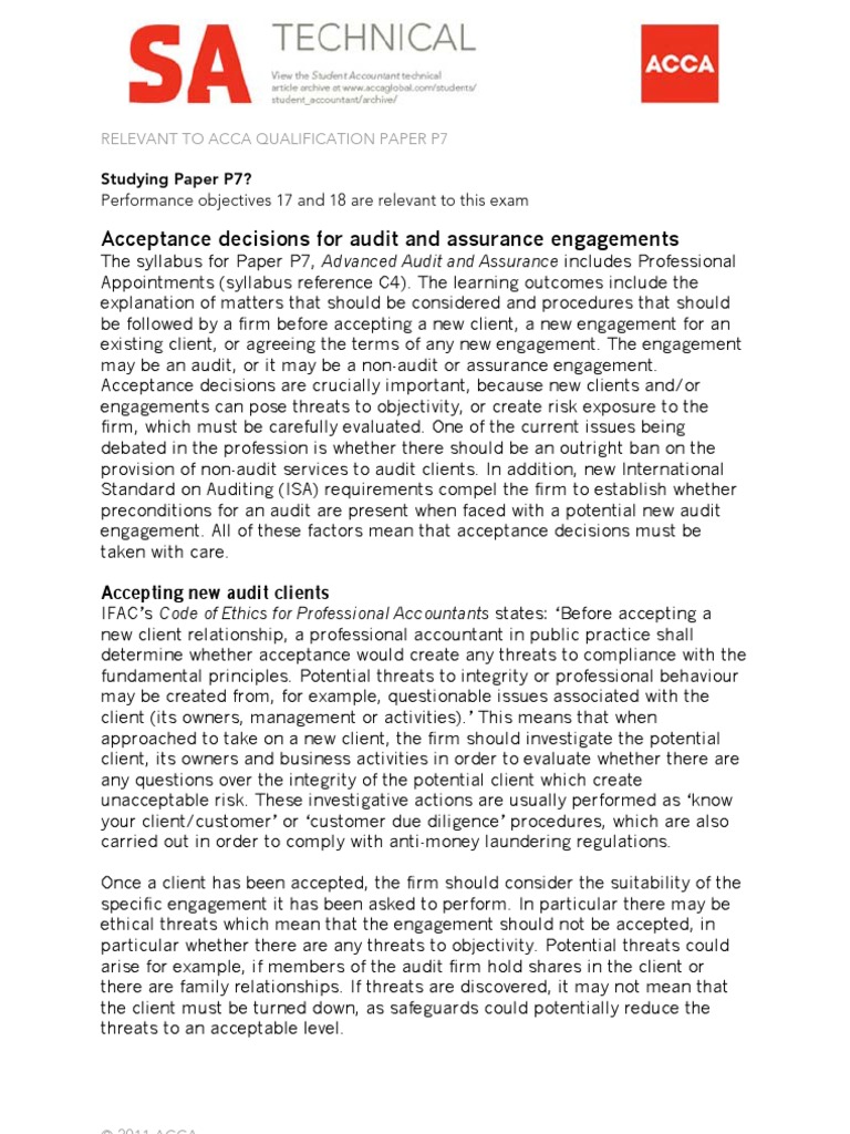 Audit Client Acceptance | PDF