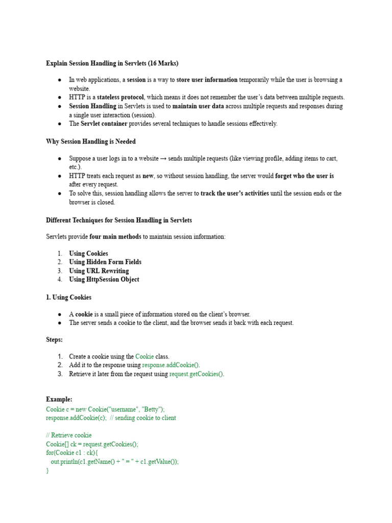Explain Session Handling in Servlets (16 Marks) | PDF | Http Cookie | Information Technology