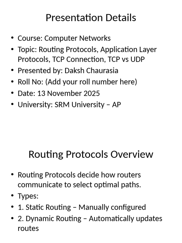 Network Protocols Presentation | PDF | Routing | Transmission Control Protocol