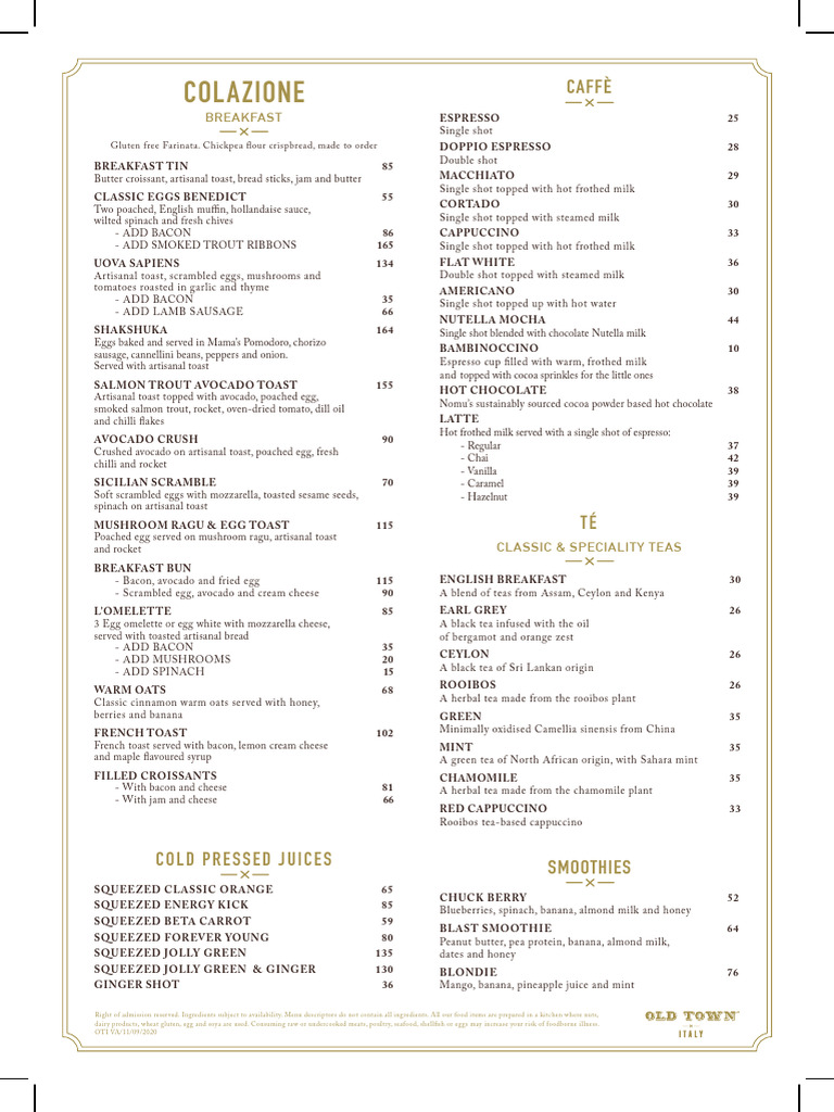 OTI Breakfast-Menu Nov24 Print | PDF | Tea | Sausage