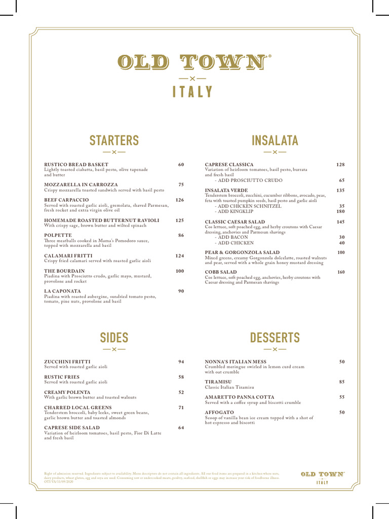 OTI Food-Menu Nov24 Print | PDF | Pesto | Pizza