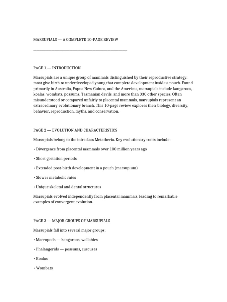 Marsupials 10 Page Review | PDF | Marsupials | Biology