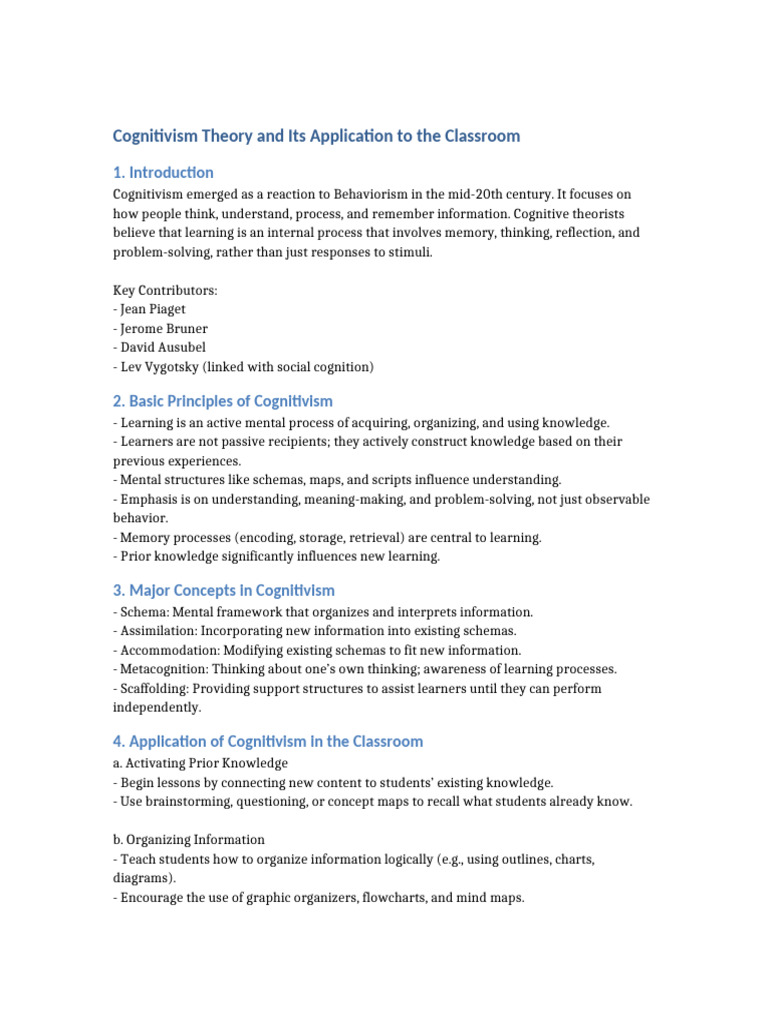 Cognitivism Theory Full Lecture Note | PDF | Learning | Schema (Psychology)