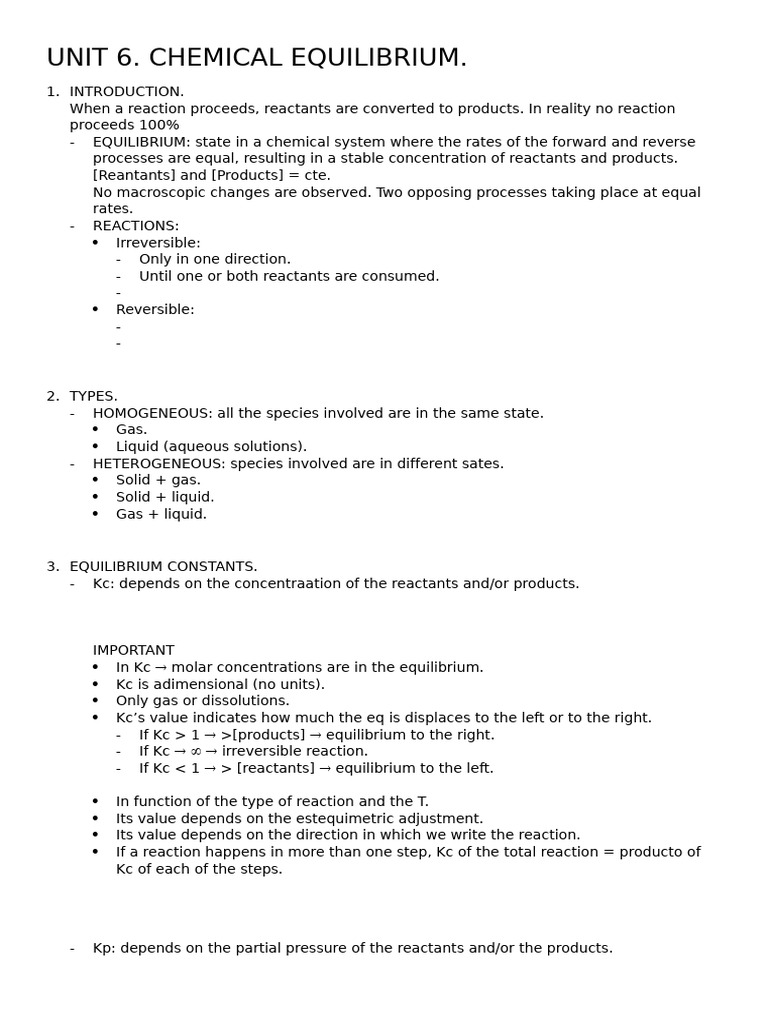 Unit 6. Chemical Equilibrium | PDF | Chemical Equilibrium | Chemical ...