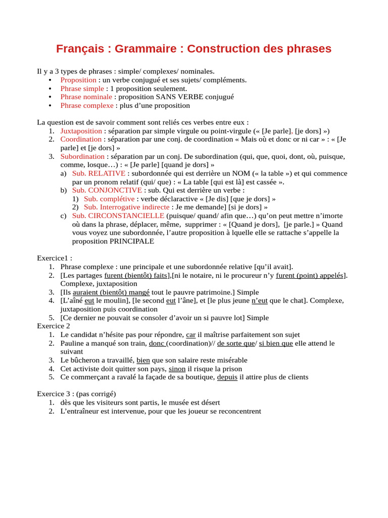 Français - Grammaire.construction Des Phrases | PDF | Clause | Phrase