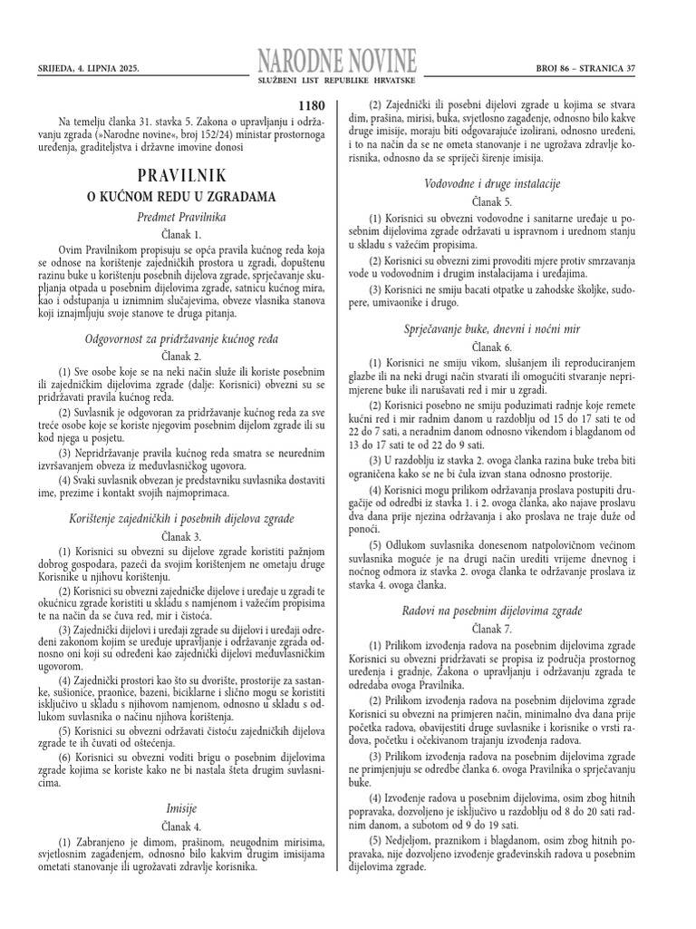 Pravilnik o Kućnom Redu | PDF