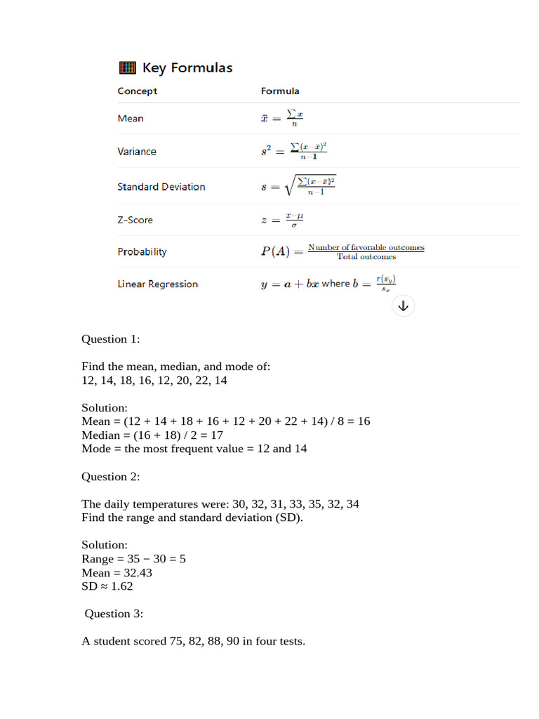 Statistical Concepts and Calculations Guide | PDF | Descriptive ...