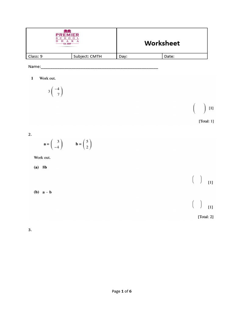 WS CMTH Revision Unit 4 Vectors | PDF