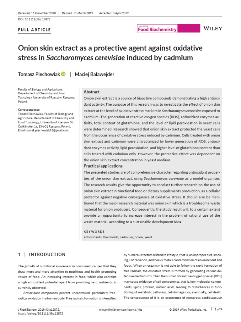 Onion Skin Extract's Antioxidant Effects | PDF | Superoxide Dismutase ...