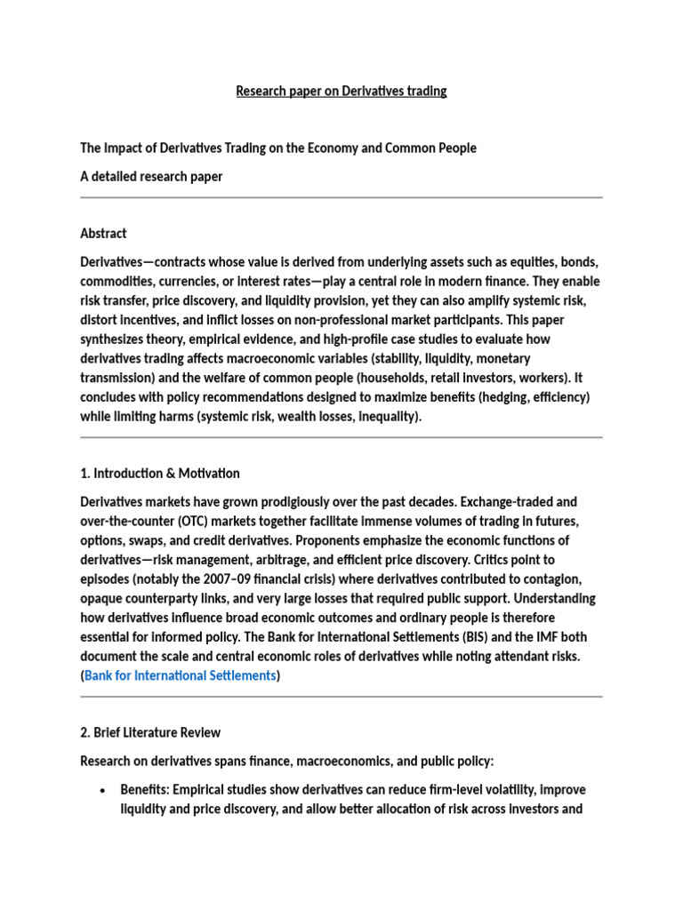 Research Paper On Derivatives Trading | PDF | Derivative (Finance ...