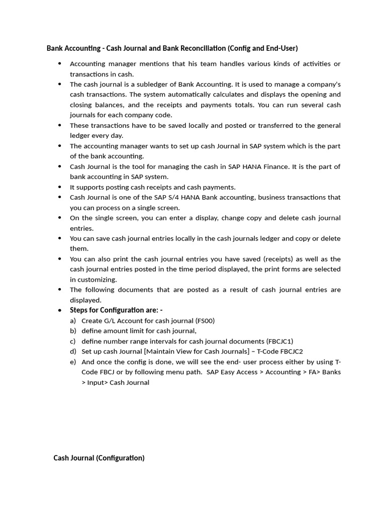 SAP Cash Journal Setup and Usage Guide | PDF | Debits And Credits | Receipt