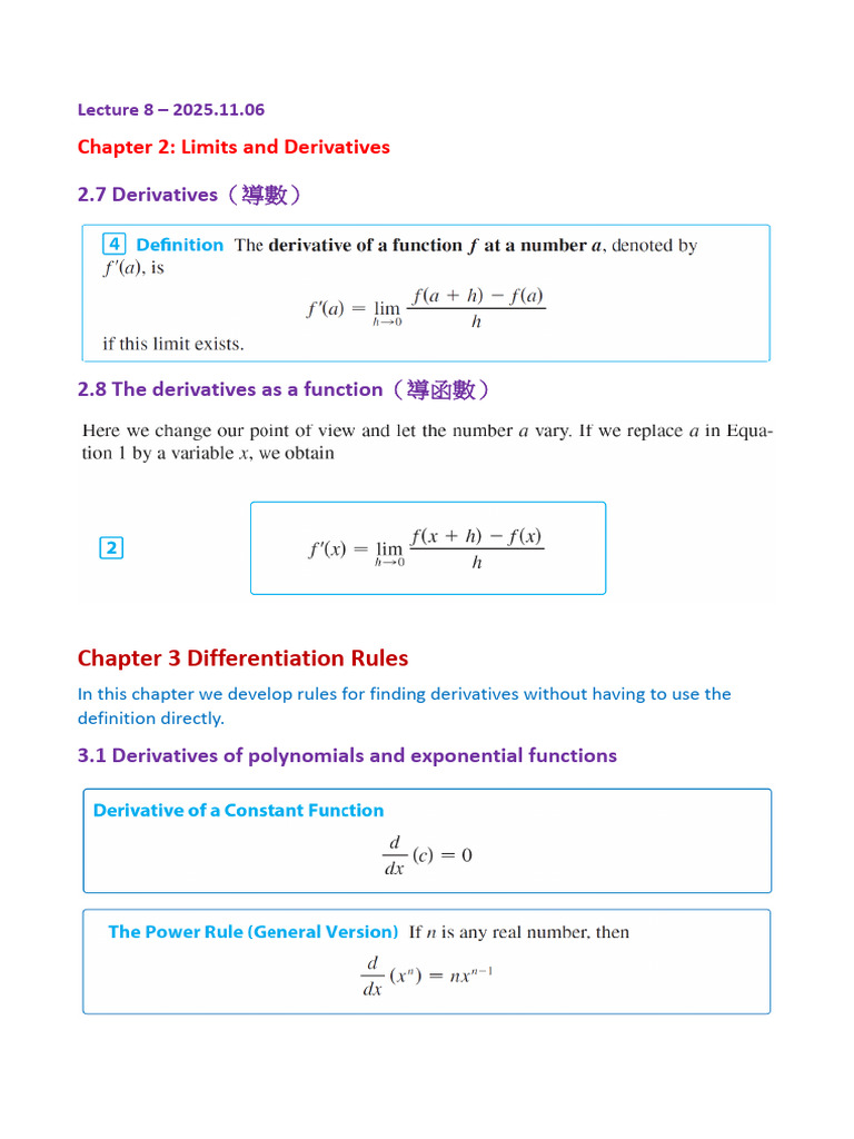 Lecture 8 Differentiation Rules & HW8 | PDF