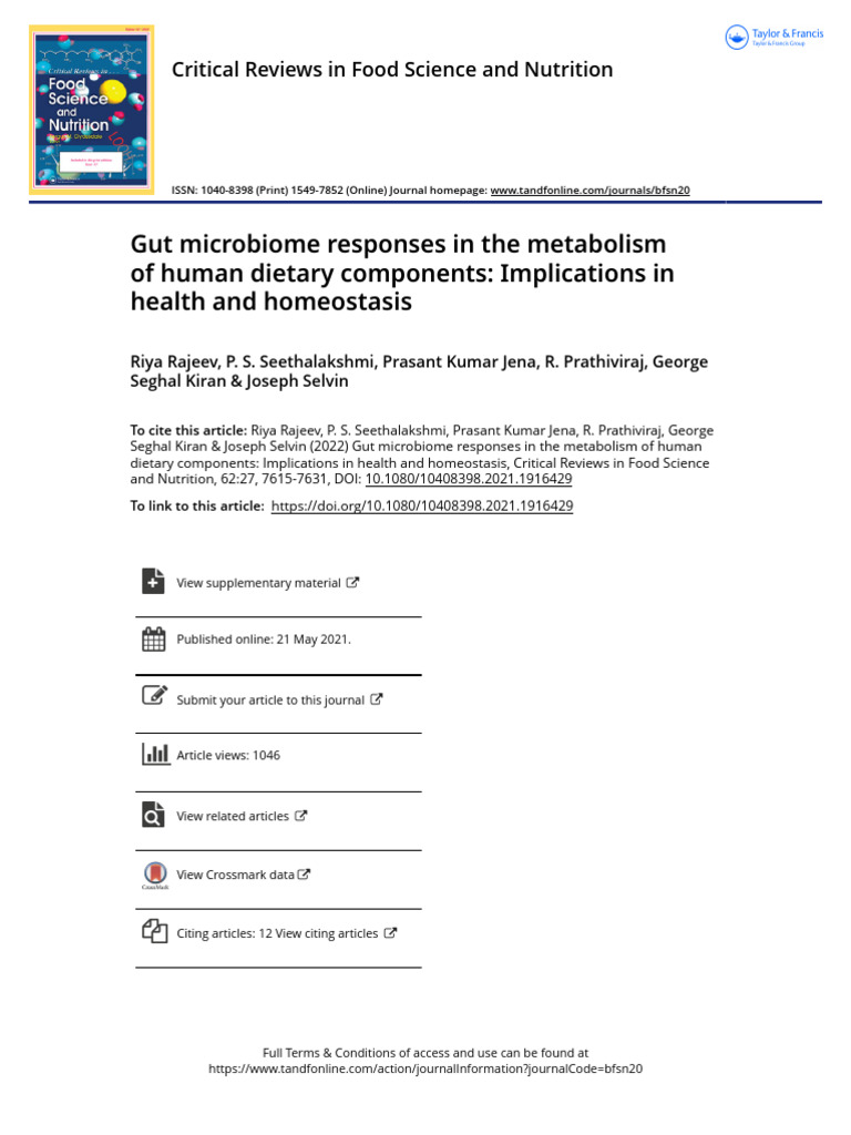 Gut Microbiome Responses in The Metabolism of Human Dietary Components ...