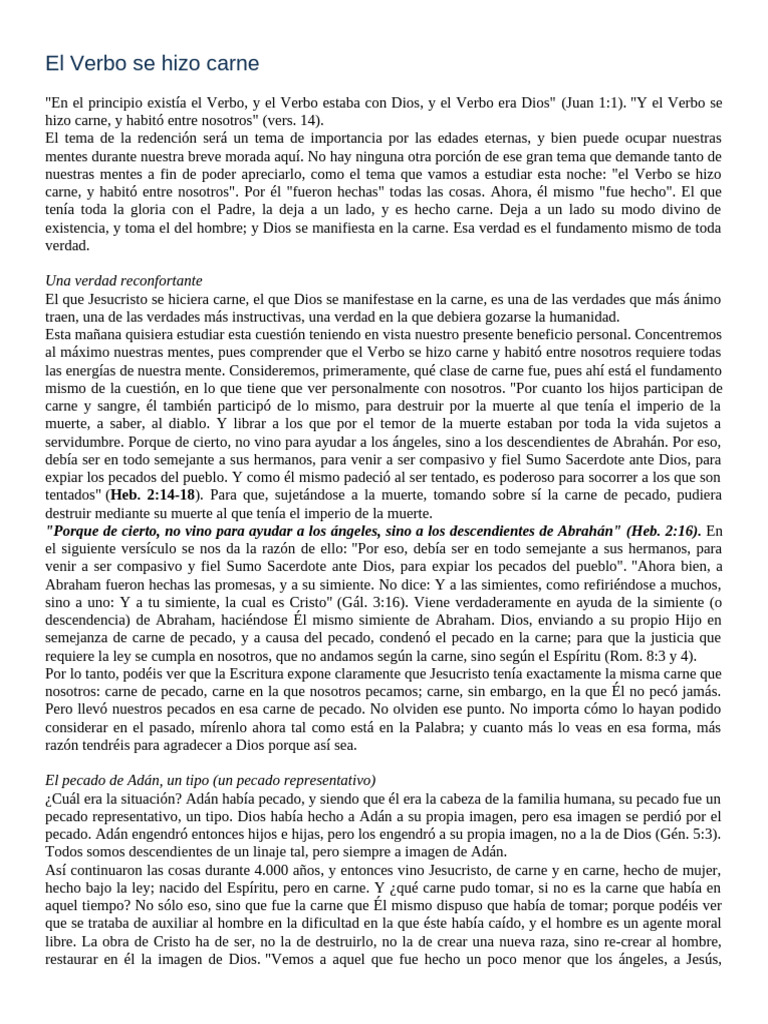 El Verbo Se Hizo Carne | PDF | Cristo (título) | Pecado