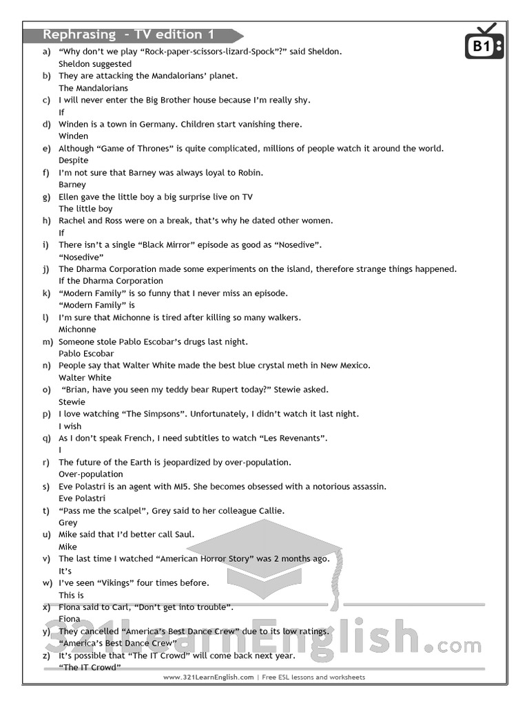 Grammar Rephrasing b1 Tv Edition 1 321LearnEnglish Com (1) | PDF