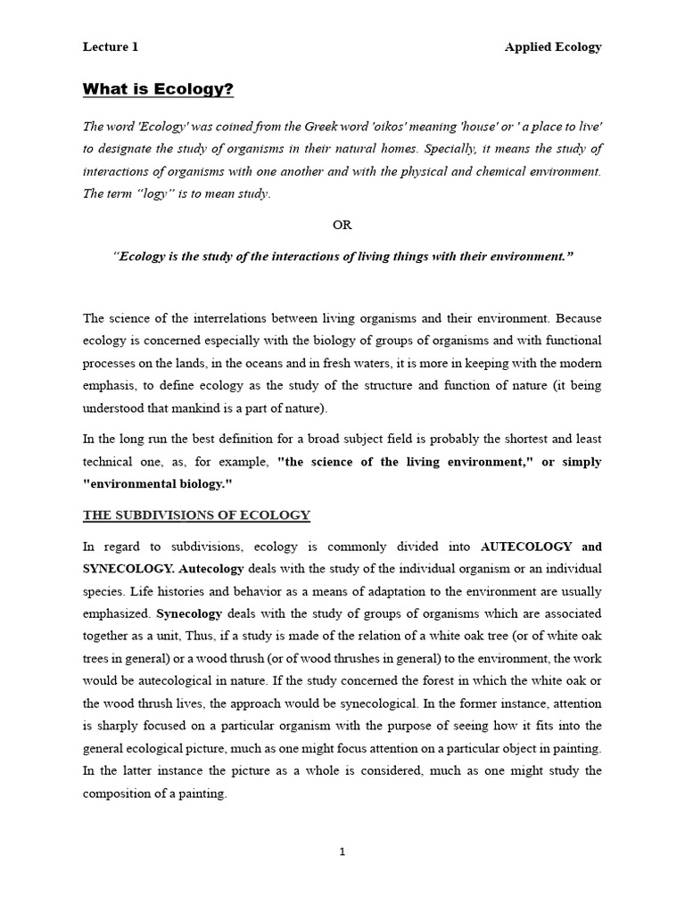 lecture 1 | PDF | Ecology | Agriculture