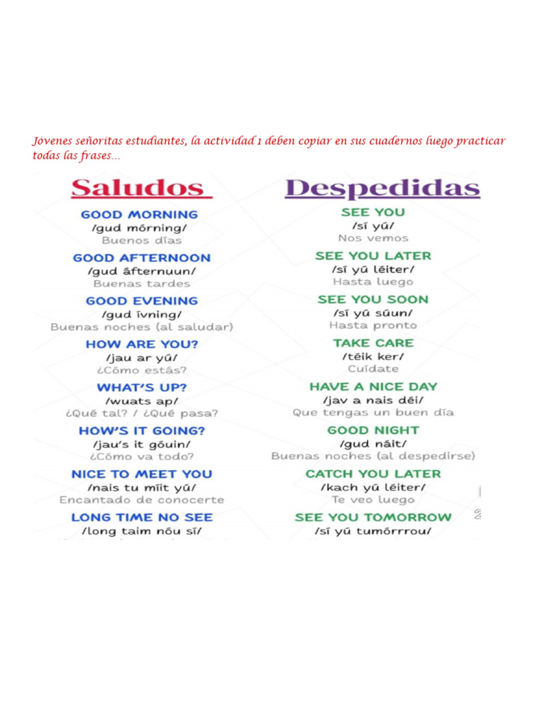 Saludos y Despedidas en Ingles.docx | PDF