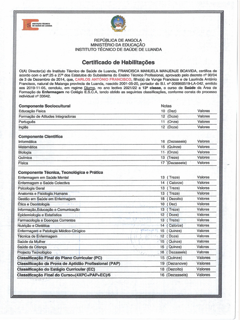 Certificado Autenticado - Carlos António Francisco | PDF