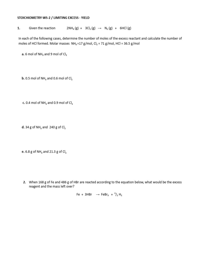 Stoichiometry: Limiting Reactants & Yield | PDF