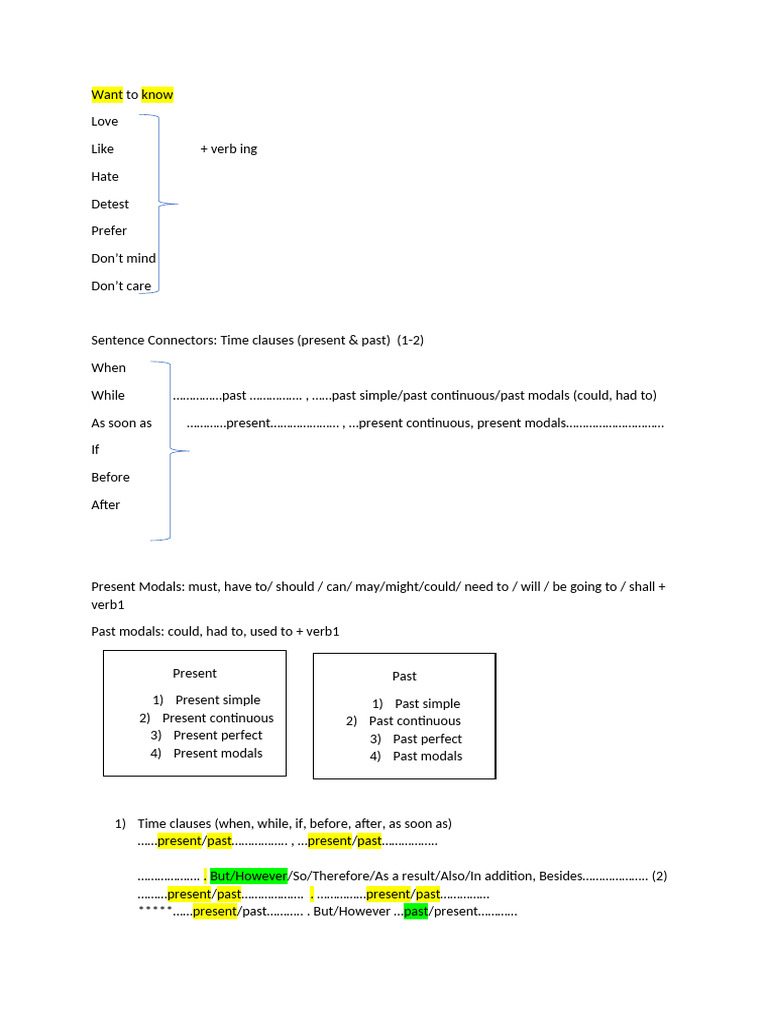 English Grammar: Verbs & Time Clauses | PDF