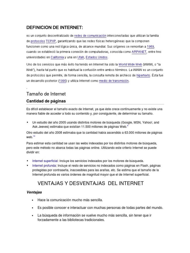 Definición y Descripción de Internet | PDF | Redes de computadoras ...