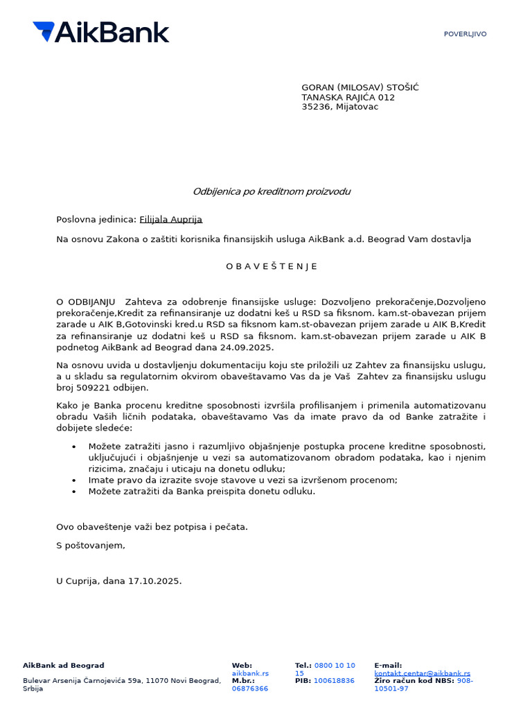 Odbijenica - ostalo | PDF