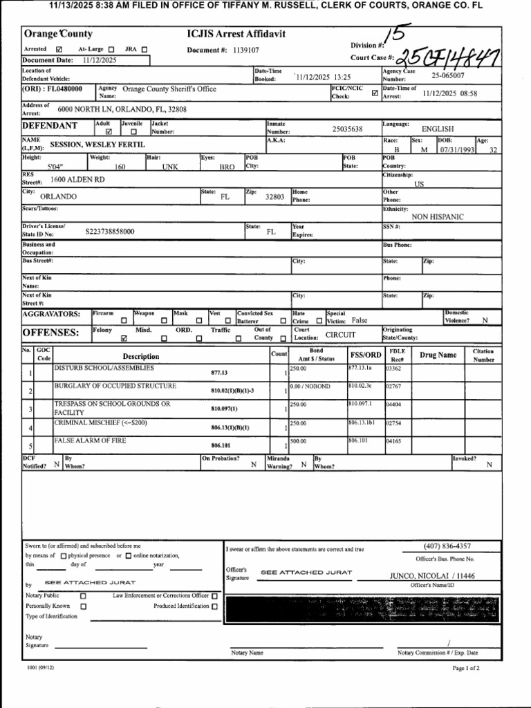 Wesley Sessions Arrest Affidavit | PDF | Crimes | Crime & Violence
