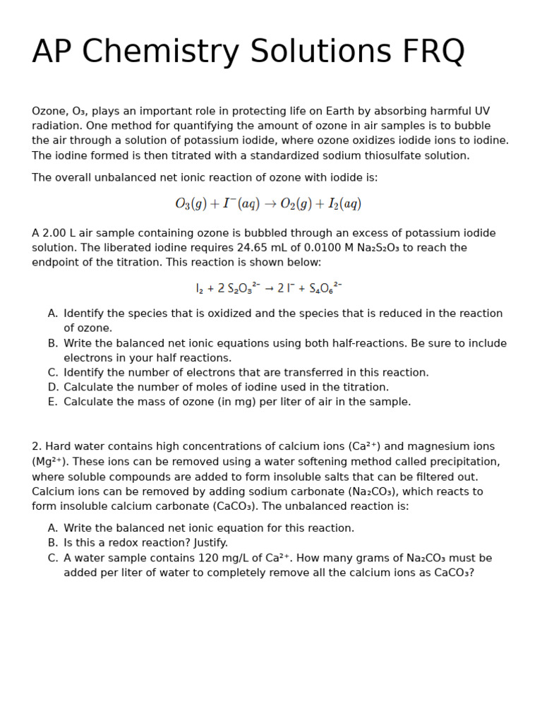 AP Chemistry Solutions FRQ | PDF