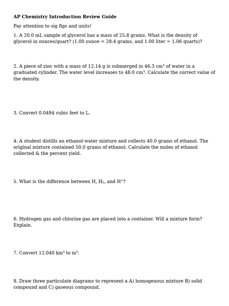 AP Chemistry Review Guide: Key Concepts | PDF
