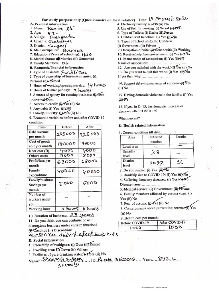 Questionnaire on Local Retailer | PDF
