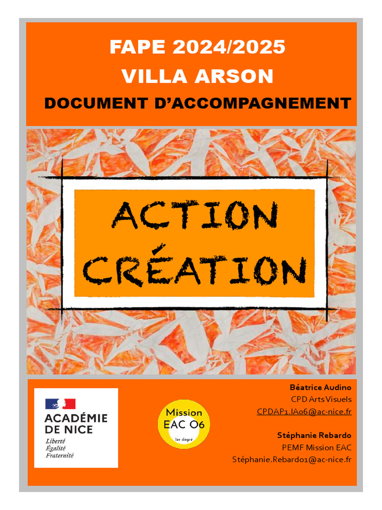 FAPE 2024/2025 : Action - Création à Villa Arson | PDF | Performance ...