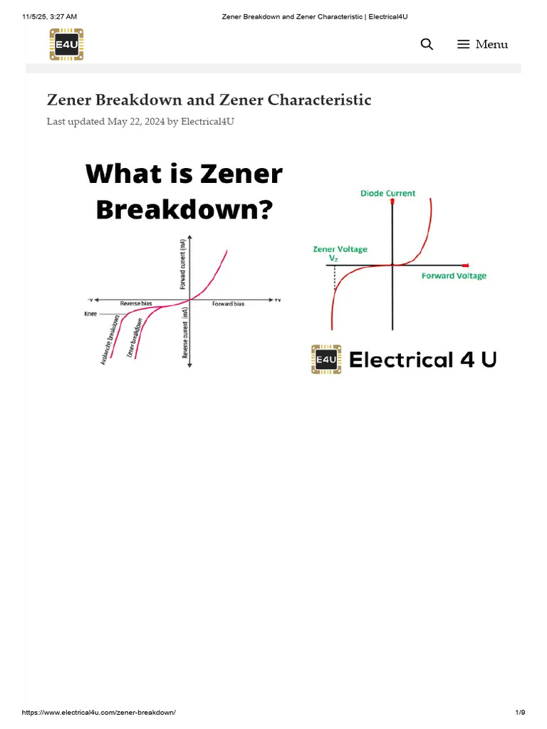 Zener Breakdown and Zener Characteristic _ Electrical4U | PDF | P–N ...